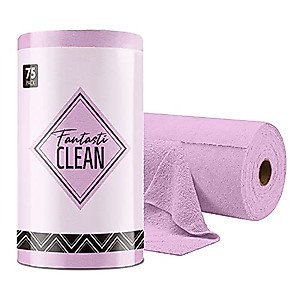 Fantasticlean Microfiber Cleaning Cloth Roll -75 Pack, Tear Away Towels, 12" x 12", Reusable Washable Rags (Purple)