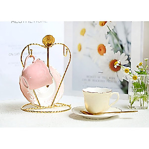 Heart Shaped Tea Cup and Saucer Display Stand Holder Rack Metal Cup Saucer Holder Tea Cup Holder Display Stainless Steel Coffee Mug Organizer for Plate Teapot - Gold