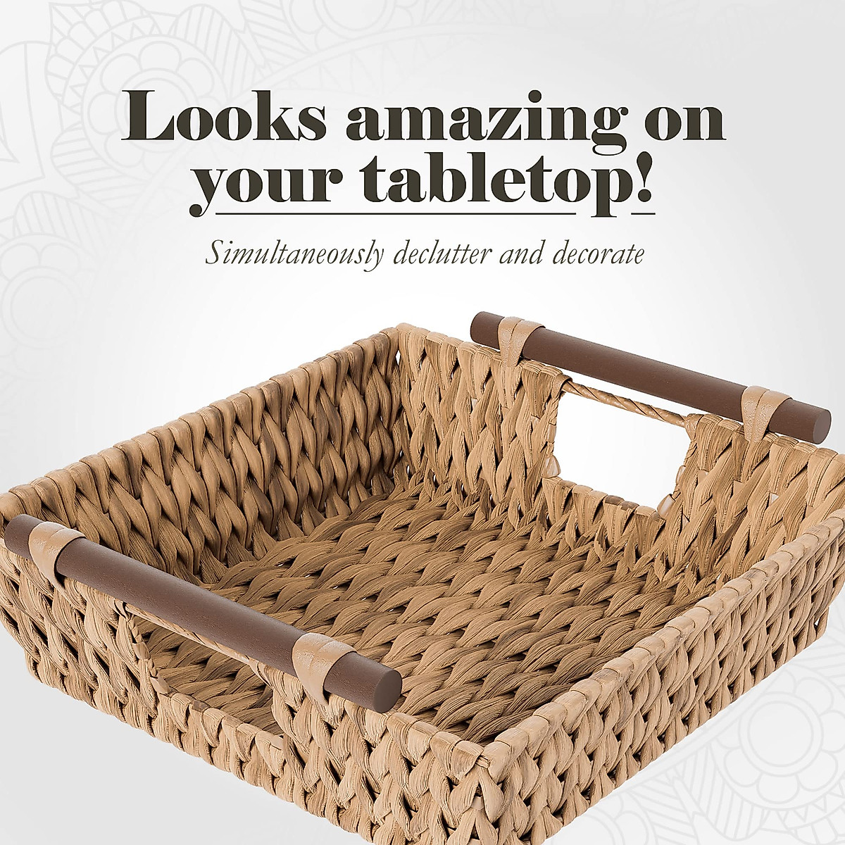 American Atelier Water Hyacinth Wicker Basket with Handles | Square Woven Wicker Storage Baskets with Builtin Carry Handles | Laundry Storage or Pantry Bin | Natural Weave | American Atelier