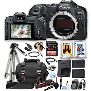 Canon EOS R8 Mirrorless Camera Body + 128GB Pro Speed Memory + Case + Tripod + Software Pack -Proffesional Bundle (Renewed)