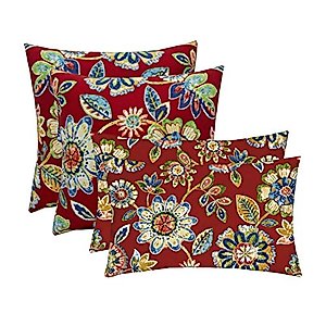 RSH Décor Indoor Outdoor 2-17" Square & 2- 20"x12" Rectangle Lumbar Pillow Set Weather Resistant - Choose Pillow Color (4-Daelyn Cherry Red Yellow Blue Green Floral Pillow Set)