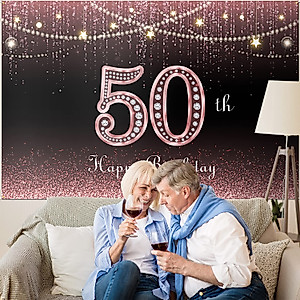 HAMIGAR 6x4ft Happy 50th Birthday Banner Backdrop - 50 Years Old Birthday Decorations Party Supplies for Women - Rose Gold