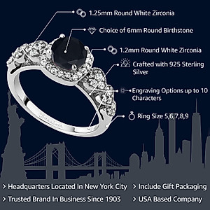 Gem Stone King 925 Sterling Silver Customized Personalized 6MM Round Gemstone Birthstone Engagement Promise Name Engraved Ring For Women (Size 8)