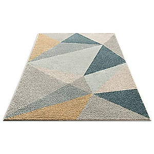 Well Woven Easton Modern Abstract Geometric Triangles Blue, Gold & Grey Area Rug 8x11 (7'10" x 9'10")
