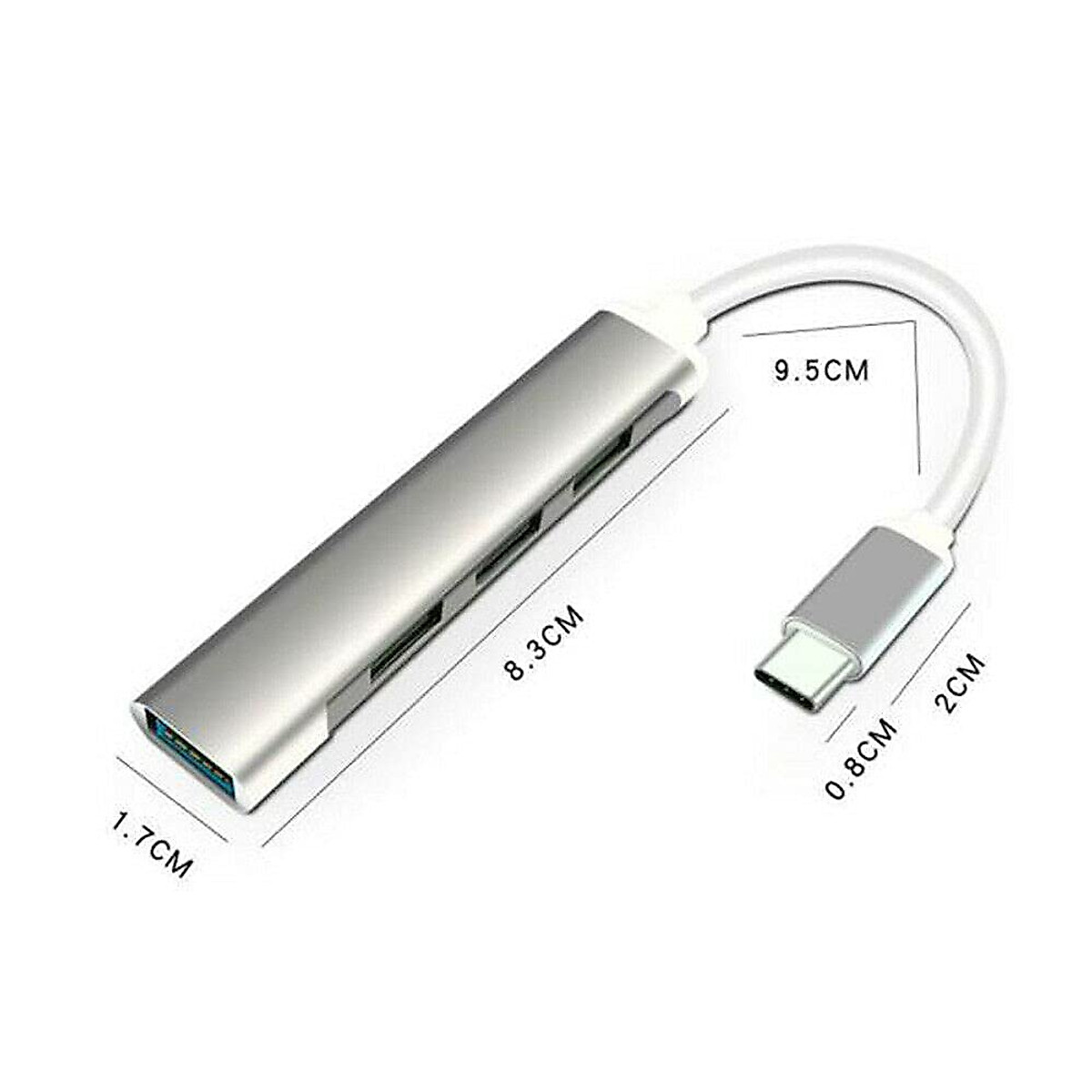 LQQH Aluminum Slim Thunderbolt Type C to USB 3.0 Hub Adapter USB 4 Ports USB C Hub for Phone PC Laptop w/Type-C, Gray