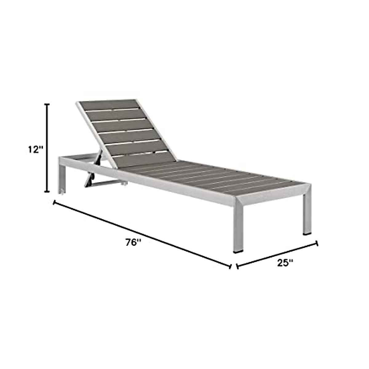 Modway Shore Aluminum Outdoor Patio Chaise Lounge Chair in Silver Gray