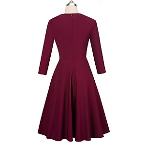 HOMEYEE Women's 3/4 Sleeves Cocktail A-Line Embroidery Party Autumn Winter Wedding Guest Dress A079(6,Burgundy-3/4 Sleeve)