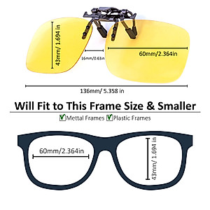 BLUE CUT Clip on Polarized Night vision Glasses Flip up Sunglasses UV-400 to Wear Over prescription Glasses for night driving