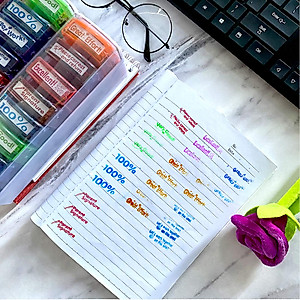 Bertiveny Teacher Stamps for Grading Classroom，Parent Signature Teacher Self-Inking Stamp Set Stamps for Homework Teacher Supplies with 8 pcs