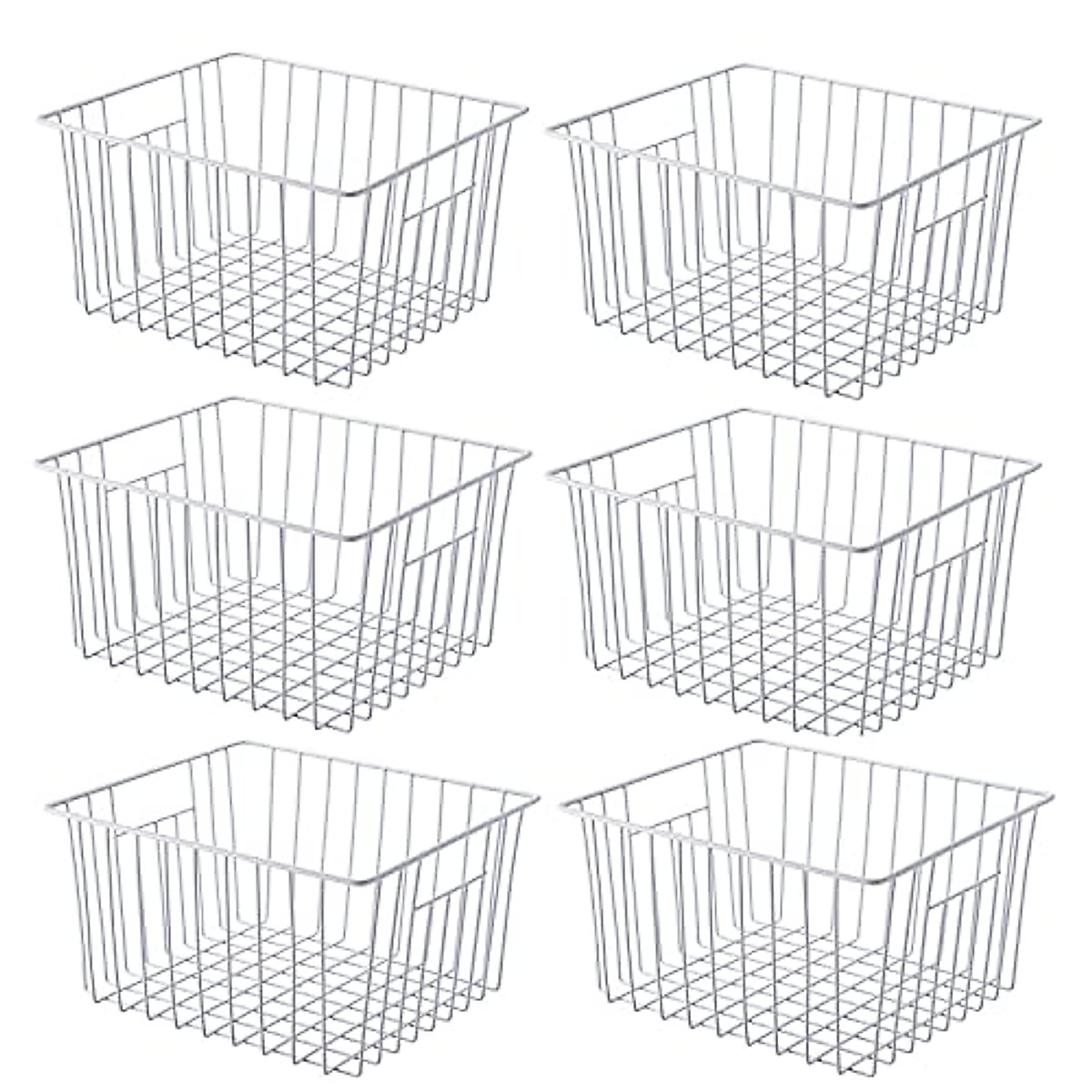 WenZBros Freezer Wire Basket Organizer, Refrigerator Metal Storage Divider, Household Container Bins with Handles for Kitchen, Pantry, Cabinet, Office, Closets
