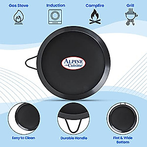 Alpine Cuisine Nonstick Round Comal Griddle 11-Inch - Black Carbon Steel Tortilla Comal with Single Handle - Durable, Heavy Duty Comal for Cooking - Even-Heating