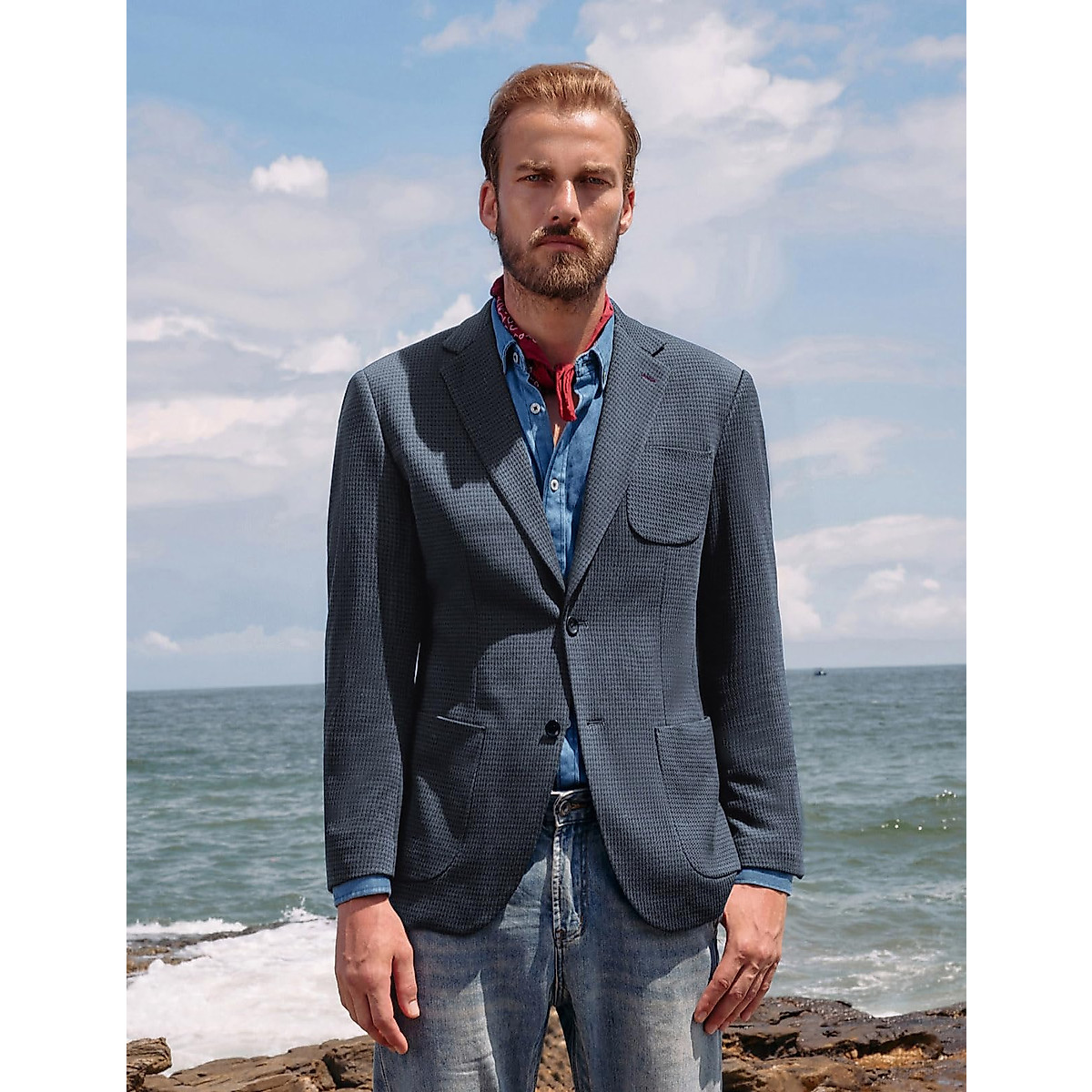 Men's Fashionable Plaid Blazer Lightweight Wrinkle Free 2 Buttons Casual Sport Coats