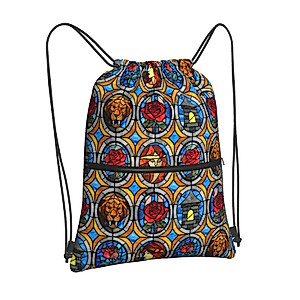 Gocerktr Beauty and Beast Fairytale Glass Waterproof Gym Drawstring Bag,Sports Backpack for Men Women