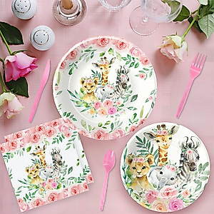 HIPVVILD Safari Birthday Decorations Tableware Girl, Jungle Theme Party Supplies, Plate, Cup, Napkin, Tablecloth, Cutlery, Straw, Safari Jungle Animal Birthday Baby Shower Party Decorations | Serve 24