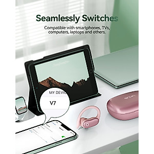 GNMN Bluetooth Headphones Wireless Earbuds 96hrs Playback Ear Buds IPX7 Waterproof Stereo Bass Over-Ear Earphones with Earhooks Microphone LED Battery Display for Sports/Workout/Gym/Running Rose Gold