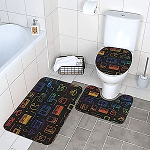 3 Pieces Bathroom Rugs Set Game Video Gaming Pattern Print 3 Pieces Bathroom Rugs Set Bath Mat+Contour+Toilet Lid Cover Bathroom Antiskid Pad