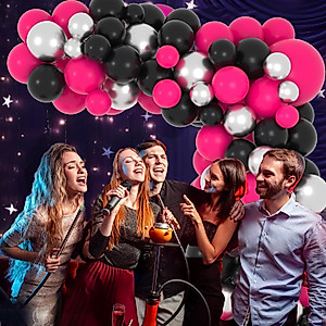 Hot Pink Black Balloon Garland Arch Kit, 122PCS Rose Red Black Hot Pink Balloons Metallic Silver Balloons for Birthday Wedding Engagement Baby Bridal Shower Anniversary Girl Spa Party Decorations