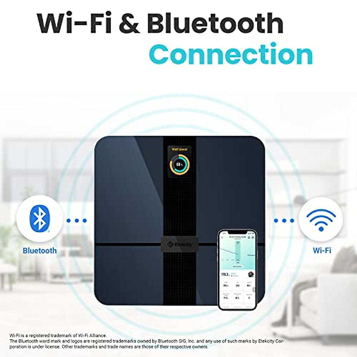 Etekcity Smart WiFi Scale for Body Weight and Fat, FSA HSA Eligible Digital Bathroom Weighing Machine for Body Composition, Bluetooth Weight Loss Management Guide App, 400lb