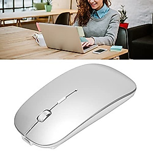 Wireless Mouse, Noiseless Optical Mouse BT 5.0 and 2.4GHz Wireless Connection 1000/1200/1600DPI Gaming Mice for Win/OS X/Android System(Silver Smooth)