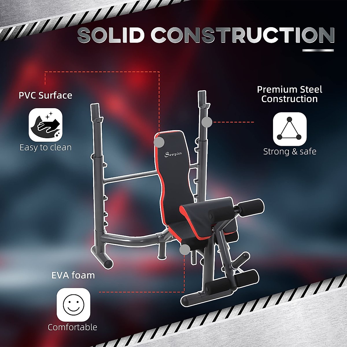 Soozier Heavy Duty Weight Multi-Function Workout Bench with Preacher Curl, Strength Exercise Starter Kit Develops Legs, Arms, and Core Muscles