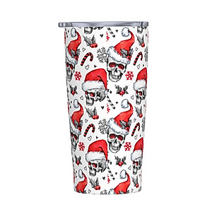 DreamStar Merry Christmas Skull 20oz Insulated Tumbler With Flip Lid And Straw Stainless Steel Cup Travel Tumbler Coffee Mug