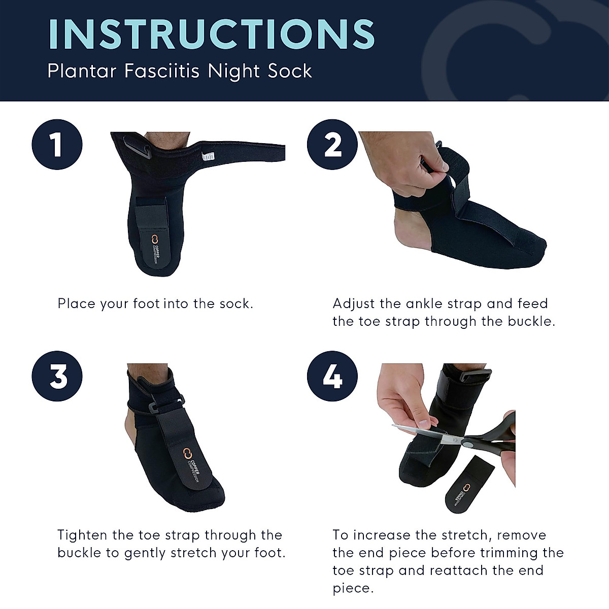 Copper Compression Plantar Fasciitis Night Sock. Soft Foot Stretching Boot for Foot Pain and Metatarsalgia. Recovery While You Rest and Sleep. Dorsal Support to Help Flex Your Right or Left Foot.