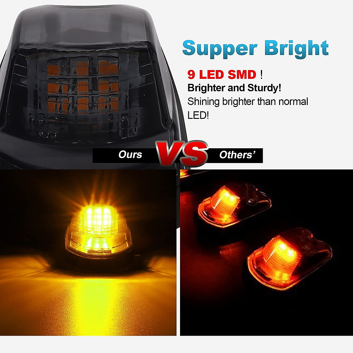 Partsam 5Pcs for F250 F350 F450 Smoke Cab Lights Amber LED Cab Marker Roof Running Top Clearance Lights Assembly Compatible with Ford F-250 F-350 F-450 F-550 Super Duty 2017-2021 264343BK