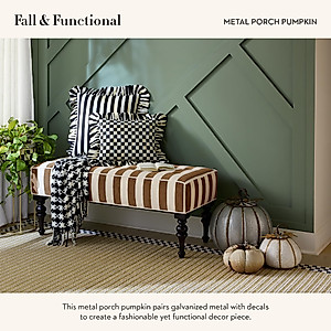 MACKENZIE-CHILDS Porch Decor Metal Pumpkin Container, Halloween Metal Container Home Decor with Lid, Large