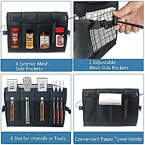 Boczif Large Grill and Picnic Caddy with Paper Towel Holder, BBQ Organizer for Grilling Tool, Plate, Condiment, Collapsible Picnic Bag for Outdoor Camper, Cook, Barbecue, Travel, Car, RV (Black)