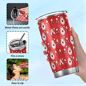 Yasala Valentines Tumbler Russian Doll Heart Insulated Coffee Cup Beverage Container Office Travel Mug with Straw and Lid 20oz Holiday Back to School Gift