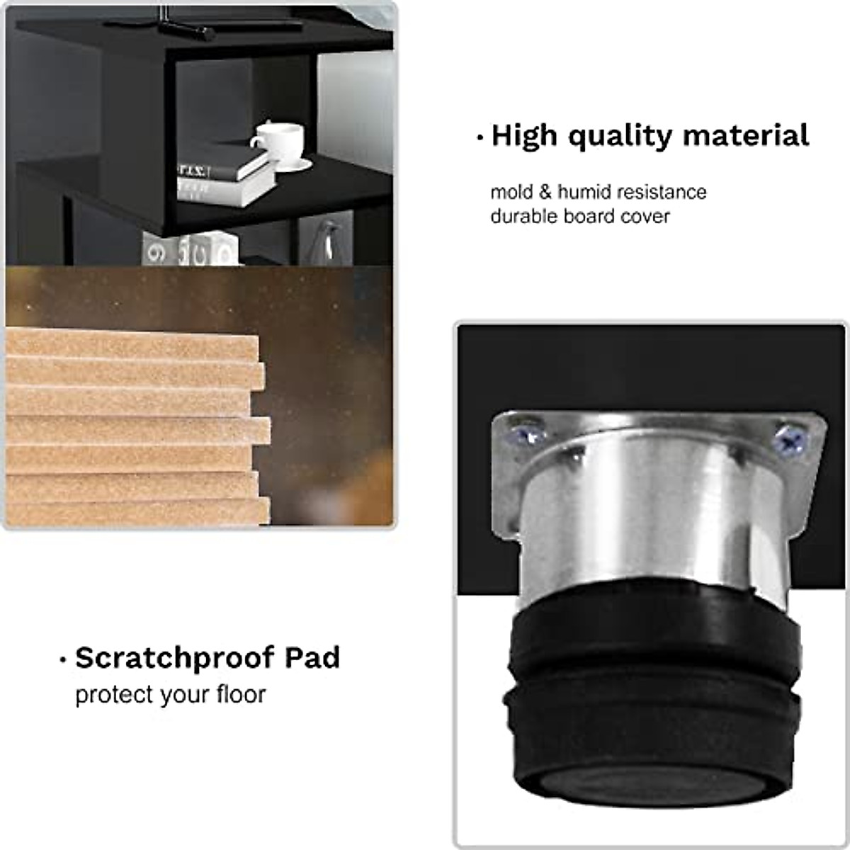 MASAKA B&W - Magic Cube Black Nightstands, Modern Fashion Style - 2 Tier Rectangular Hollow Design Nightstands, Irregular nightstand Table, Black