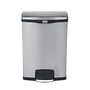 Rubbermaid Commercial Products 1902001 Rubbermaid Commercial Slim Jim Stainless Steel Front Step-On Wastebasket with Trash/Recycling Combo Liner, 24 gal, Black Trim