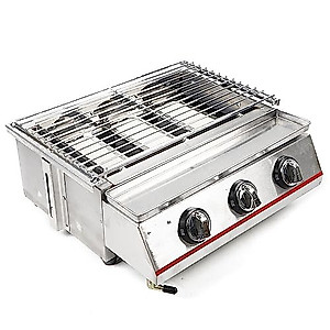 BBQ Portable Tabletop Gas Grill,3 Head Burner Stainless Steel Grill Outdoor,Smoke Free Stove Adjustable height LPG BBQ Grill Cooker,Indoor Best for Backyard Buffet Gourmet Kit