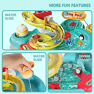 Jiakora Play Sink with Running Water, 3-in-1 Toddler Kitchen Toys, Water Table, Fishing Set, Tracks, Pretend Play Kitchen Cleaning Set water toys for toddlers 1-3