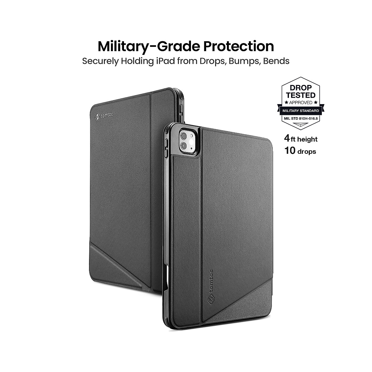 tomtoc Vertical Case for iPad Pro 11-inch 4th/3rd Gen 2021-2022, Slim Protective Anti-Bend Case with Magnetic Stand for 3 Use Modes, Support Wireless iPad Pencil Charging, Black