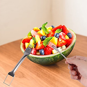 Watermelon Slicer Fork and 2pcs Fruit Forks, Fruit Cutting Fork 2-in-1 Watermelon Fork Slicer Cutter Stainless Steel Fruit Fork Cutter for Party Camping
