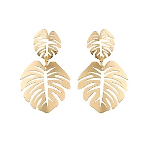 Gold Green Palm Leaf Dangle Earrings Tropical Monstera Leaves Eardrop for Women Bohemia Jewelry-gold
