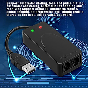 USB 56K Voice Fax Data External V.90 V.92 Modem With Dual Ports, Compatible With Windows 98SE/2000/ME/XP/Vista/Win 7 and Support Auto-Dial, Tone and Pulse Dialing, Auto Answer, Auto Retrain (Black Color)
