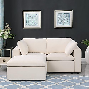 2 Seater Love Seat Modular Sectional Sofa with Ottoman, Chenille Upholstered Cloud Couch Full Foam Cushions Loveseat with Pillows for Home, Apartment Living Room