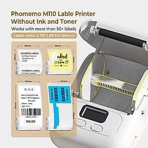 Phomemo M110 Label Makers - Portable Bluetooth Thermal Label Maker Machine,Label Printer for Barcode, Clothing, Jewelry, Retail, Mailing, for Android & iOS, with 1Pack 40×30mm Label, White