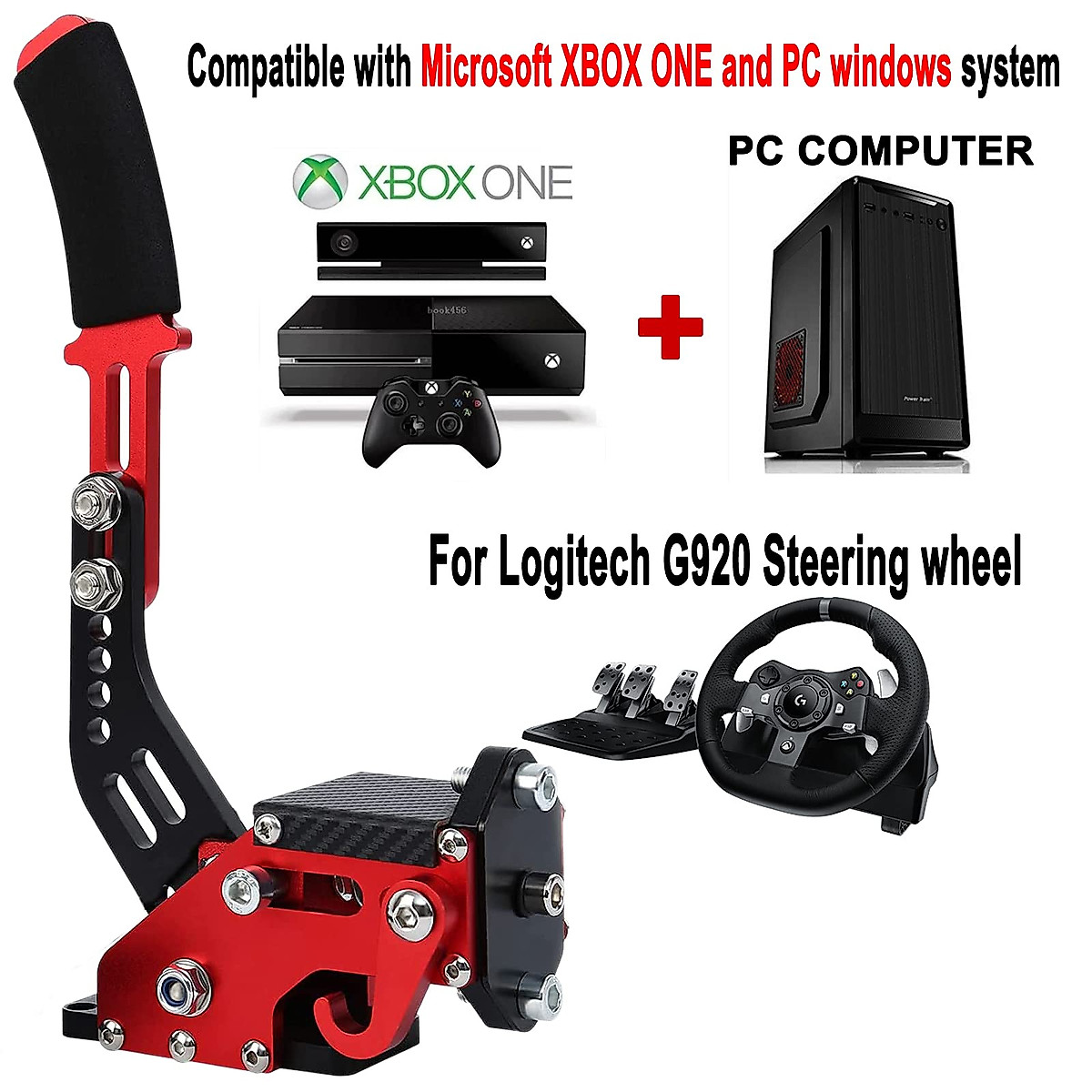 Obokidly Upgrade USB Handbrake Support G920 Compatible With XBOX ONE/XBOX ONE S For Simracing Game Sim Rig ; And Suitable For PC (Red-2)