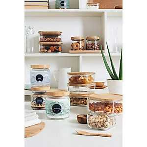 Bormioli Rocco Frigoverre Glass Food Storage Container with Bamboo Lid, 11.75 oz. 4" Square, Set of 12, Clear