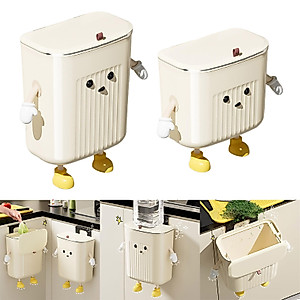 EPIPHQNY Garbage Can, Kitchen Compost Bin Cartoon Hangings Trash Can with Lid Cabinet Door Under Sink Garbage Can for Office Counter Home Decoration, 24.5*20cm