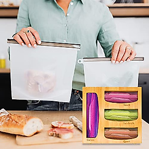 Ziplock Bag Storage Organizer, Bamboo Drawer Organizer, Ziplock Bag Organizer, Compatible With Ziploc, Solimo, Glad, Hefty For Gallon, Quart, Sandwich Snack Variety Size Bags (4 Slots)