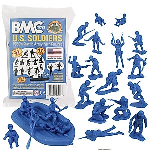 BMC Marx Plastic Army Men US Soldiers - Blue 31pc WW2 Figures - Made in USA