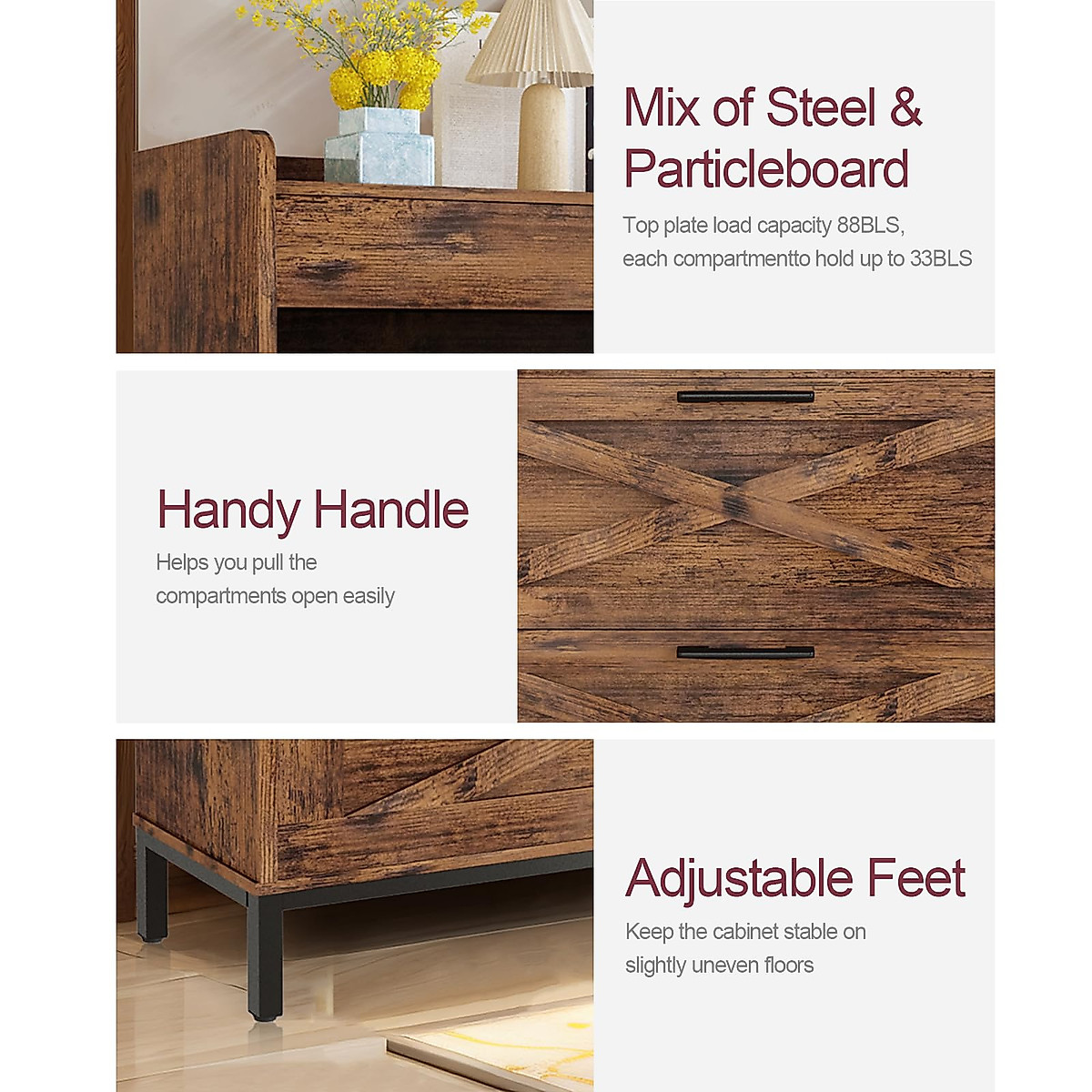 Hooseng Shoe Cabinet, Wooden Shoes Rack Shoe Storage Cabinet with 2 Flip Drawers & 1 Small Drawer Small Shoe Rack Organizer Freestanding Tipping Bucket Shoe Rack for Entryway, Hallway, Rustic Brown