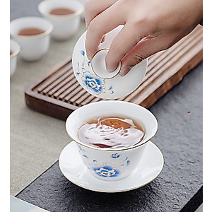 Emoyi White Gaiwan Teacup 4oz Lotus Chinese Kung Fu Sancai Tray Cup Tea Set Bowl Saucer with Lid