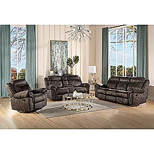 HABITRIO Reclining Sofa, Solid Wood Frame&Chocolate Velvet Upholstered 3-Seat Recliner Couch w/Back&Seat Cushion, Drop-Down Table w/USB Charging Dock, Middle Storage Drawer,Furniture for Living Room