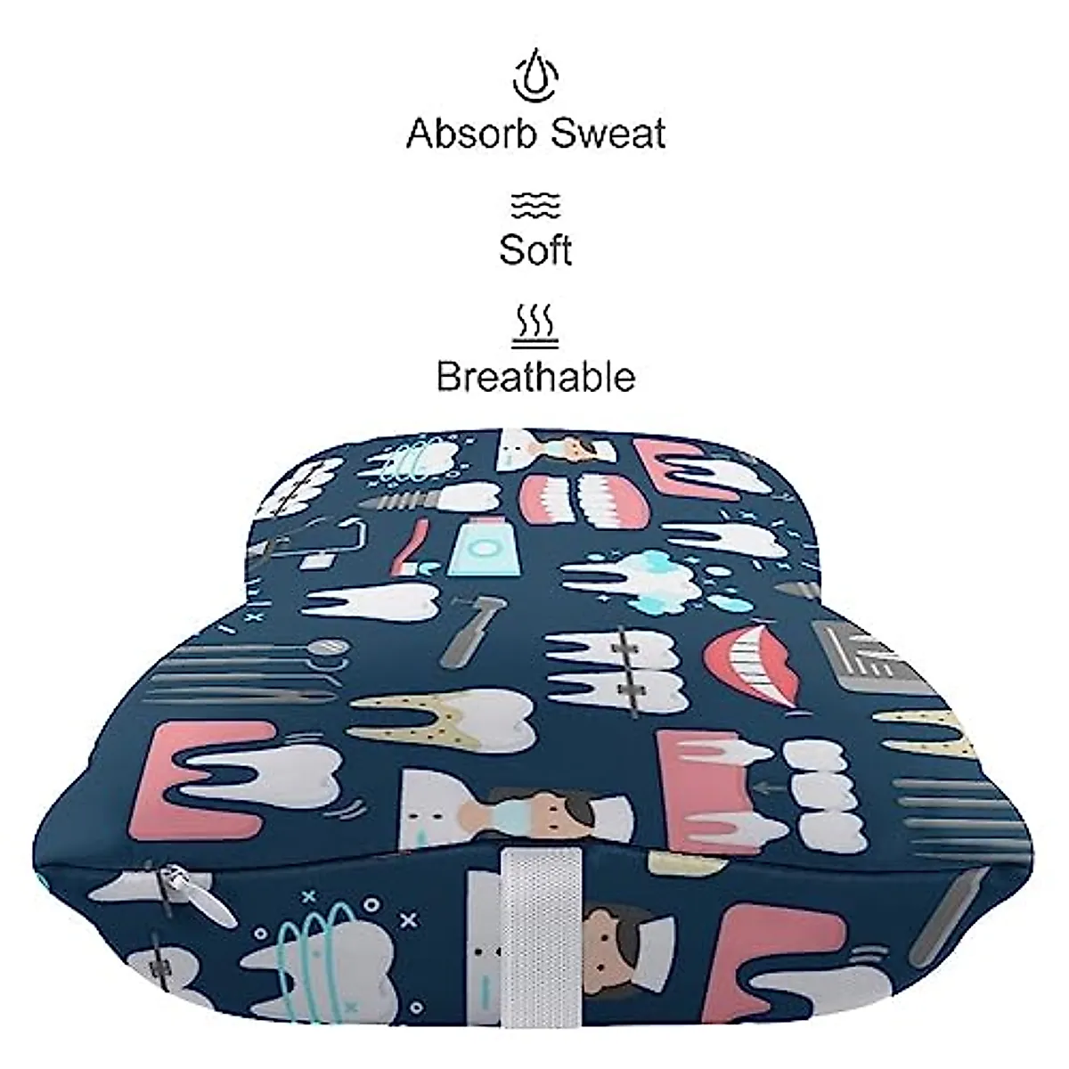 JZDACH Car Neck Pillow Memory Foam Head Rest Support Cushion Compatible with Teeth Dental Seamless Pattern for Travel Car Seat, Boys Gaming Office Chair,Travel Portable Pillow