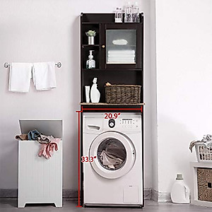 Yaheetech Over The Toilet Cabinet Space-Saving - Bathroom Free-Standing Cabinet w/Adjustable Shelves, 7.5in Dx 23.2in W x 68.9in H